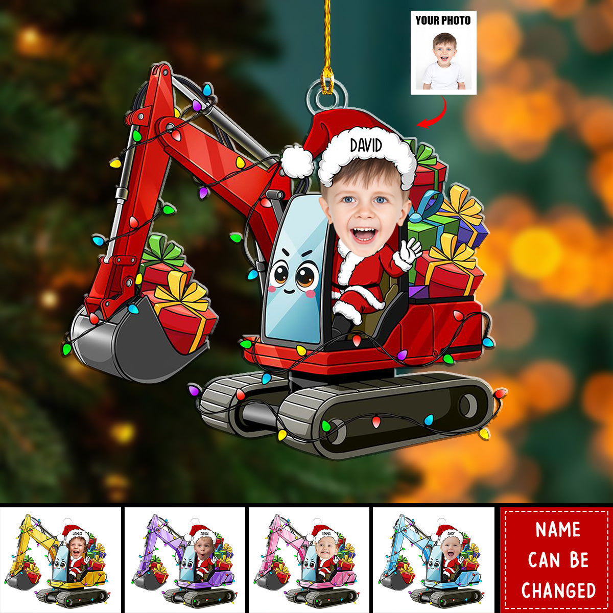 Custom Kid Face Cartoon Excavator - Personalized Acrylic Photo Ornament ...