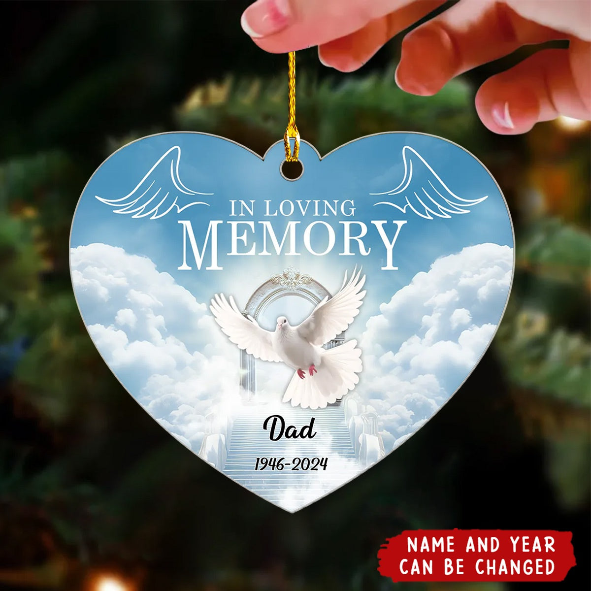 White Doves In Loving Memory Personalized Heart Shaped Acrylic Ornament ...