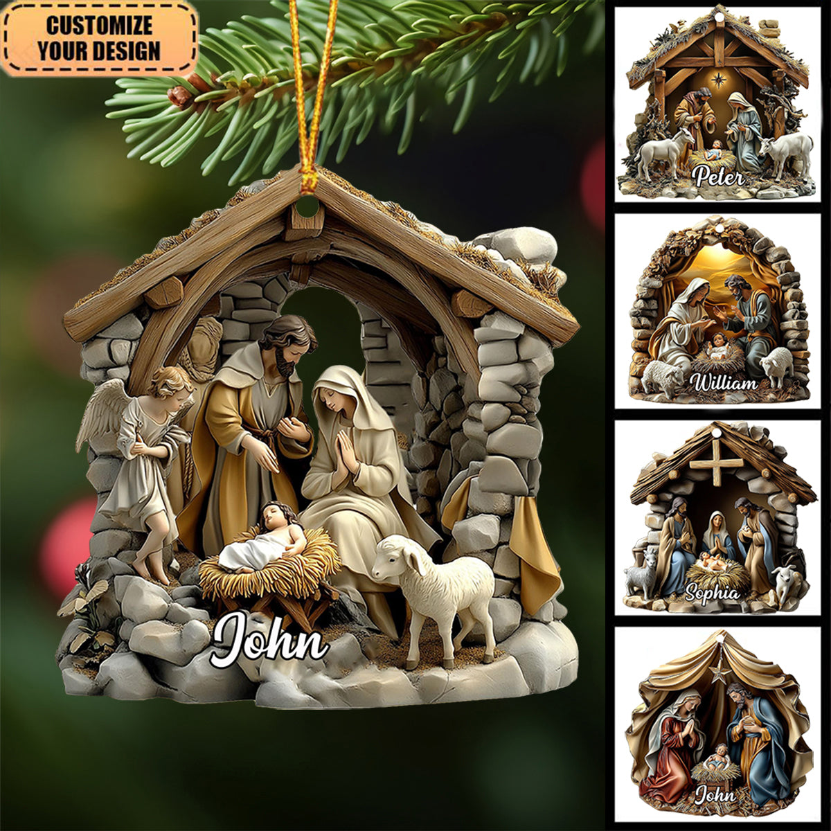 Personalized Name Nativity Scene Christmas Acrylic Ornament designed by ...