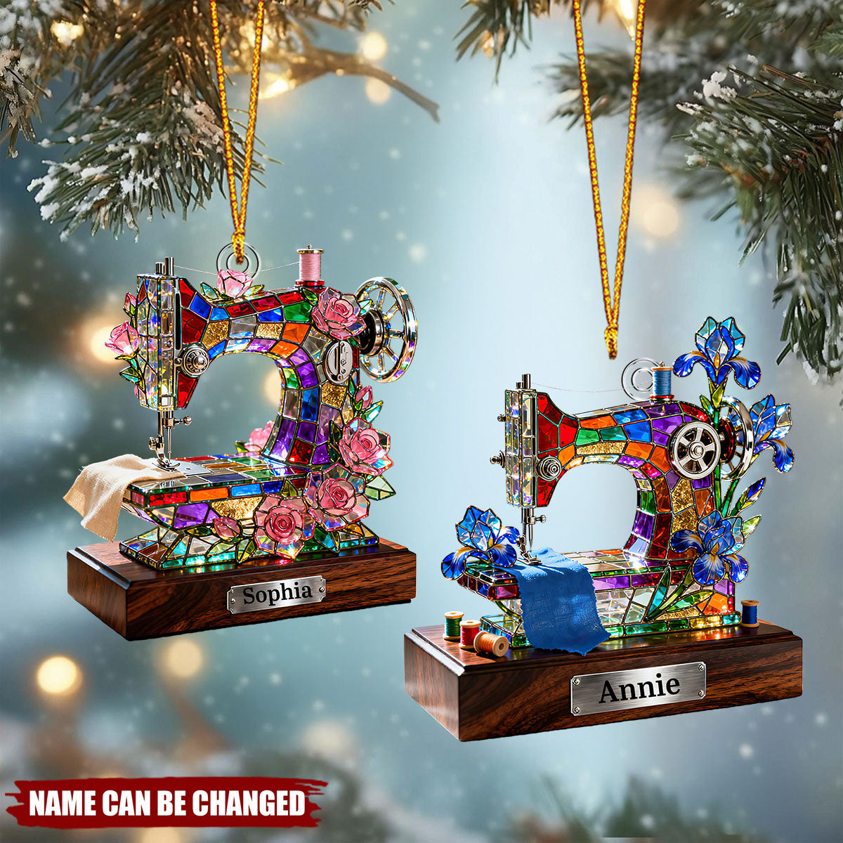 Personalized Stained Glass Sewing Machine Themed Ornaments designed by ...