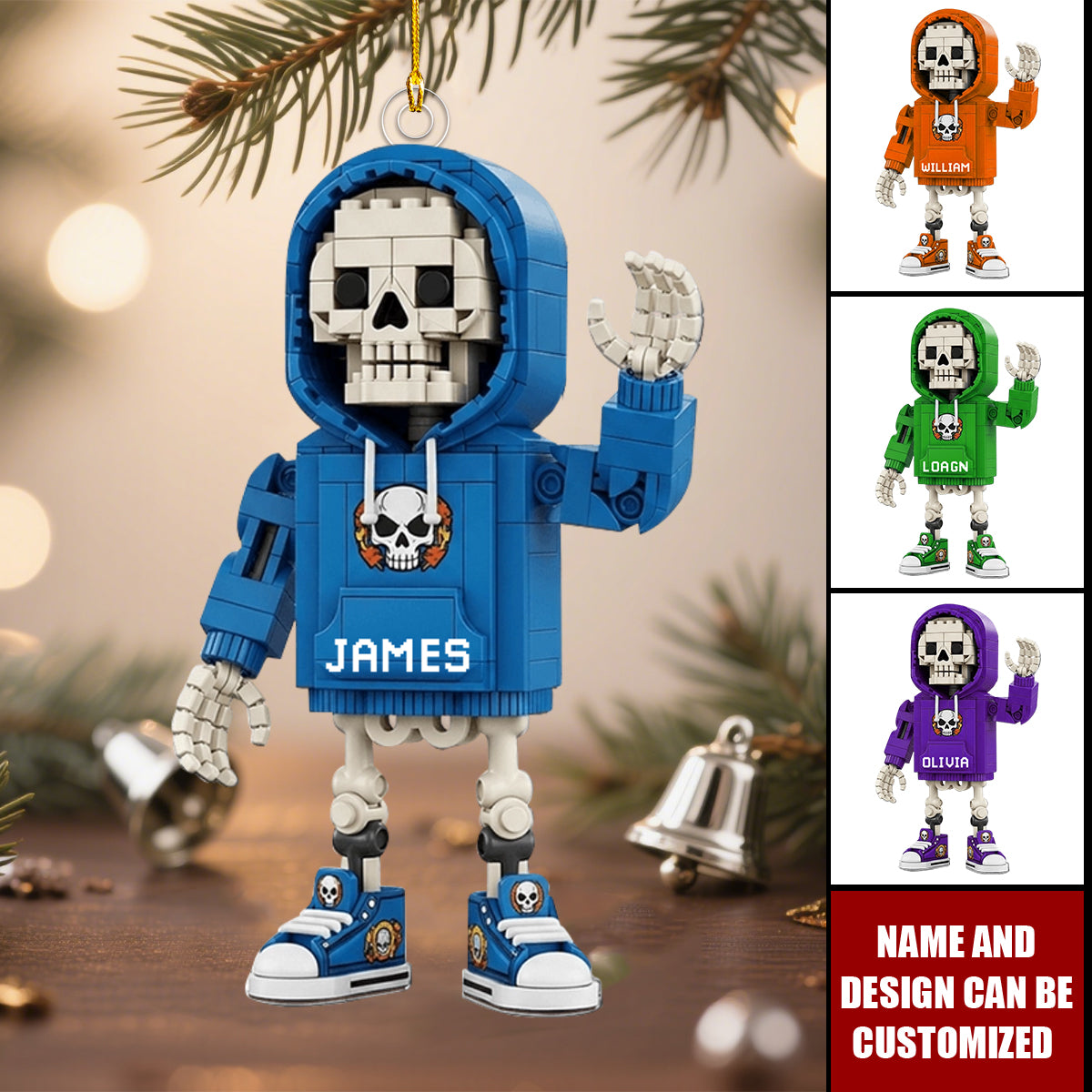 Building Block Style Skeleton - Personalized Christmas Acrylic Ornament ...
