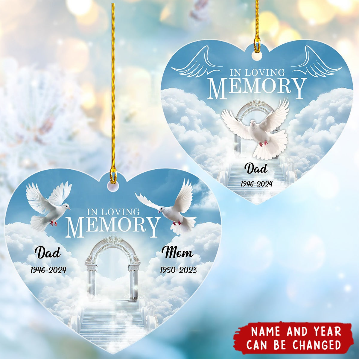 White Doves In Loving Memory Personalized Heart Acrylic Ornament ...