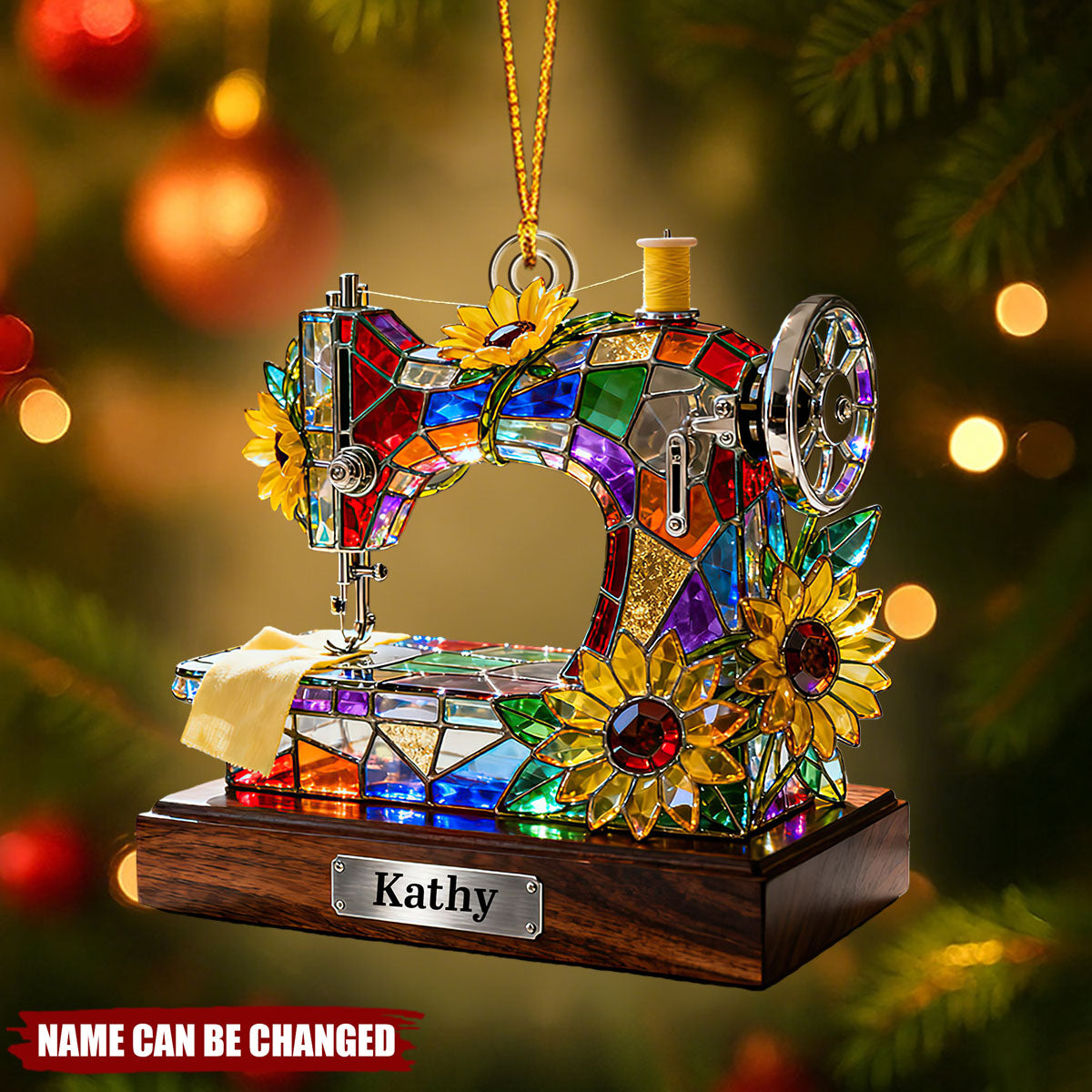 Personalized Stained Glass Sewing Machine Themed Ornaments designed by ...