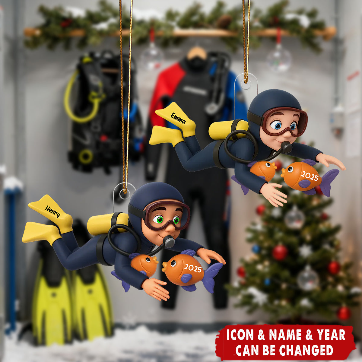Christmas Boy Girl Scuba Diving - Personalized Acrylic Ornament - Gift ...
