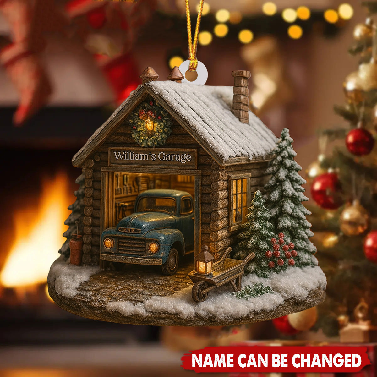 Welcome To Garage With Vintage Truck And Christmas Trees - Personalized ...