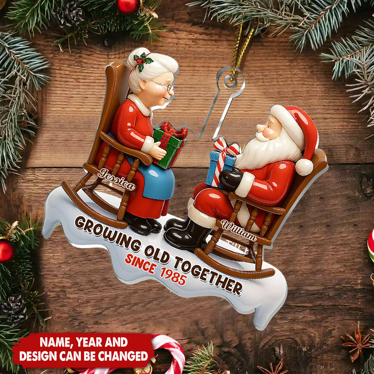 Growing Old Together Santa - Personalized Christmas Acrylic Ornament ...
