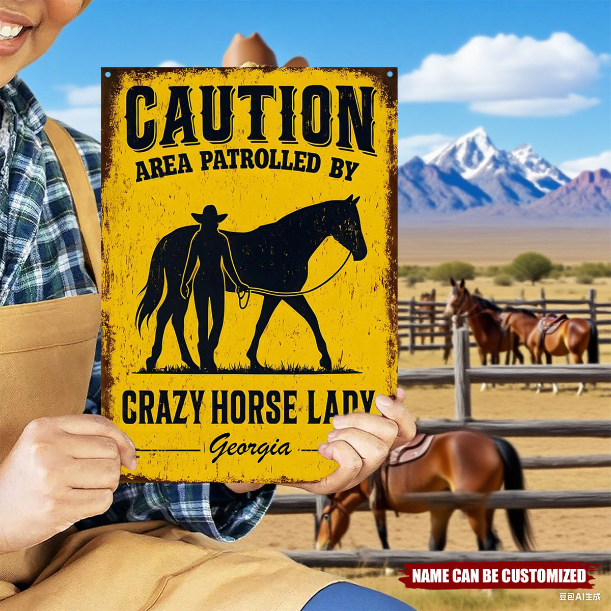 Crazy Horse Lady Area - Personalized Horse Rectangle Metal Sign ...