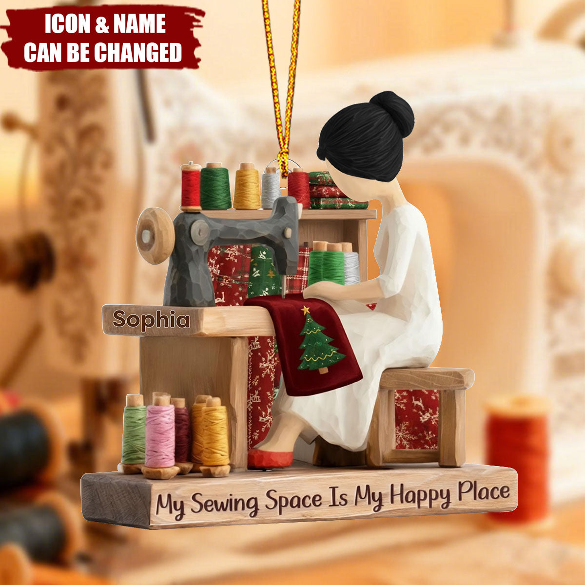 Personalized Sewing Girl Christmas Snow Ornament, Sewing Machine ...