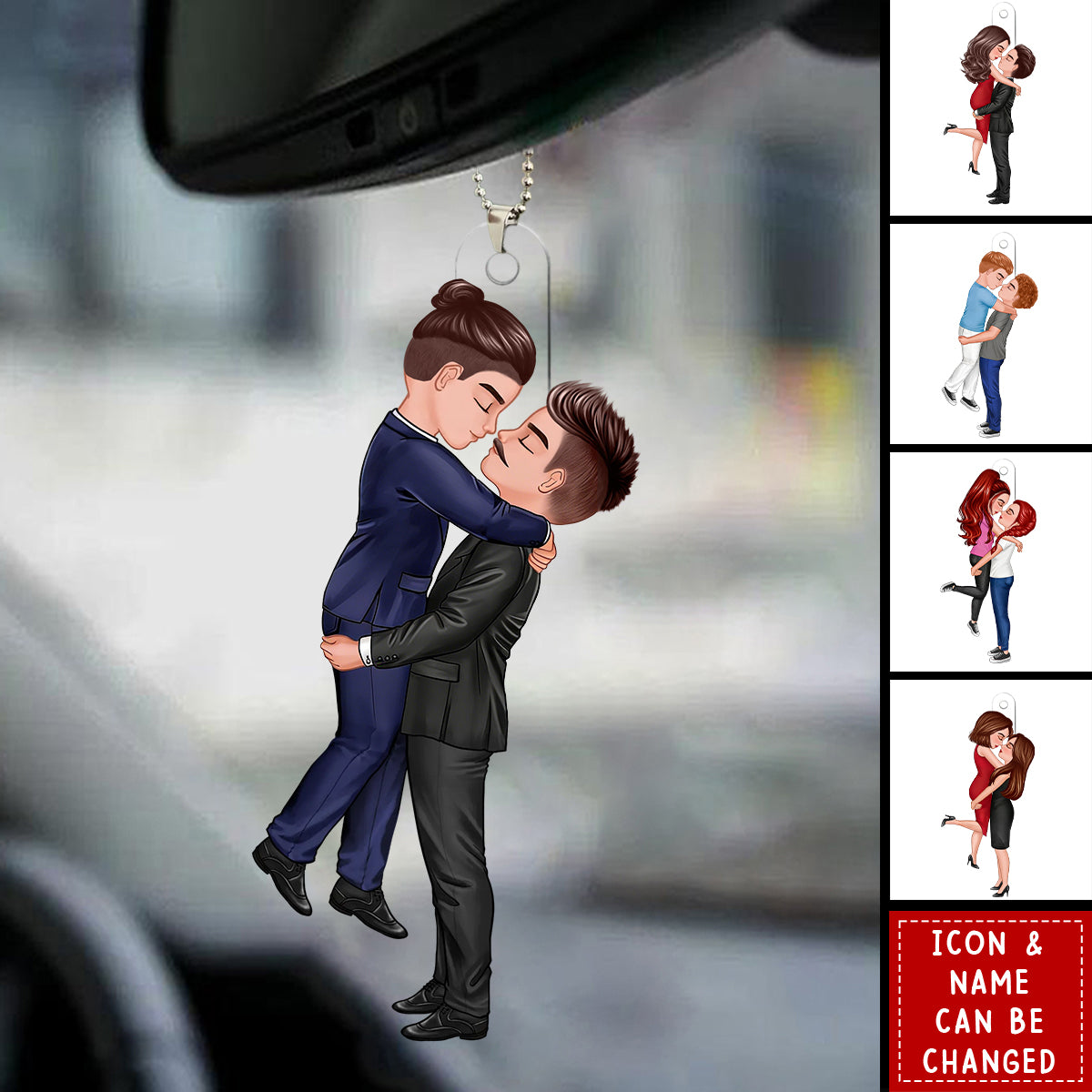 Personalized Couple Hugging Kissing Acylic Car Ornament - Heartfelt ...
