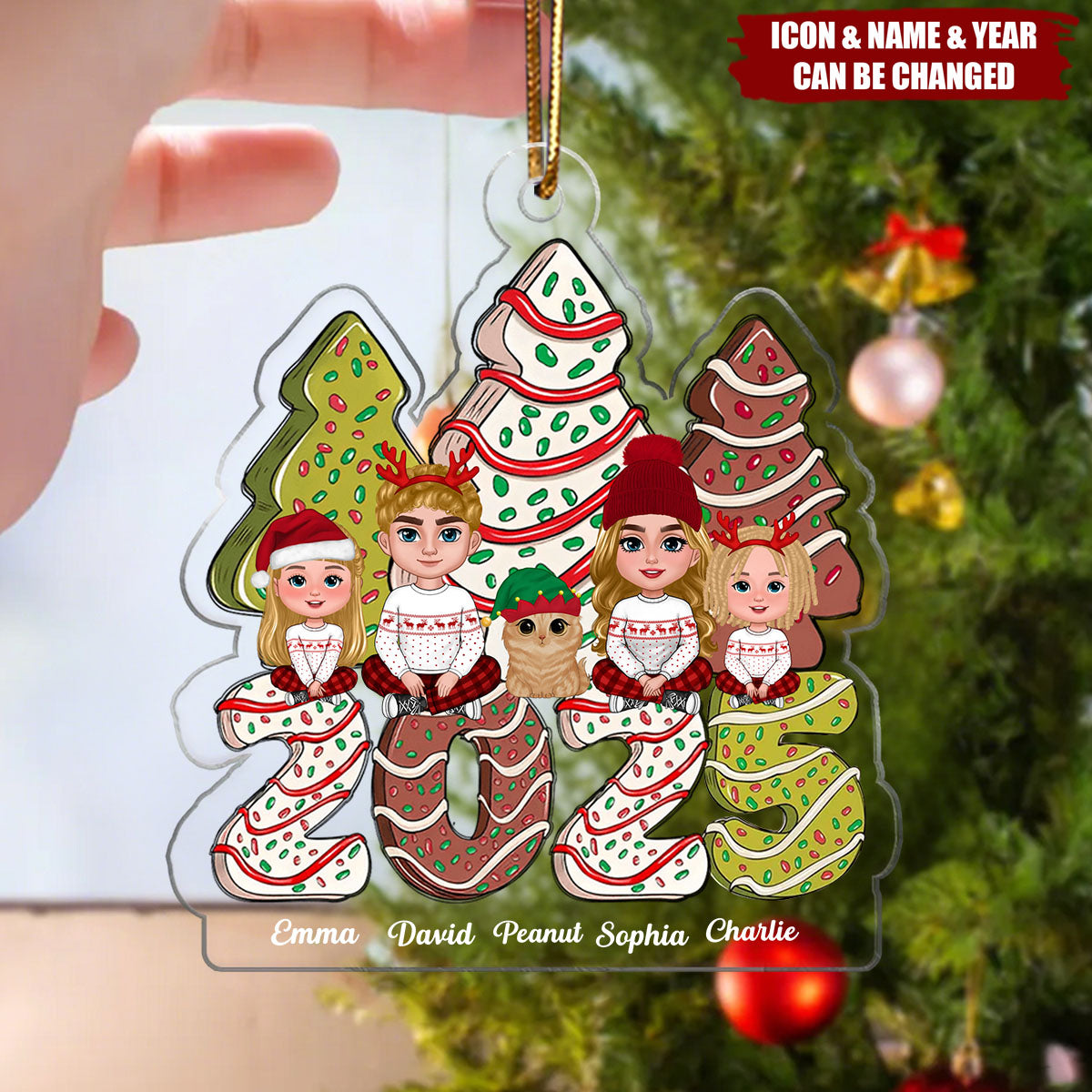 Family Crossed Legs Sitting Christmas Tree Cake Patterned Personalized ...
