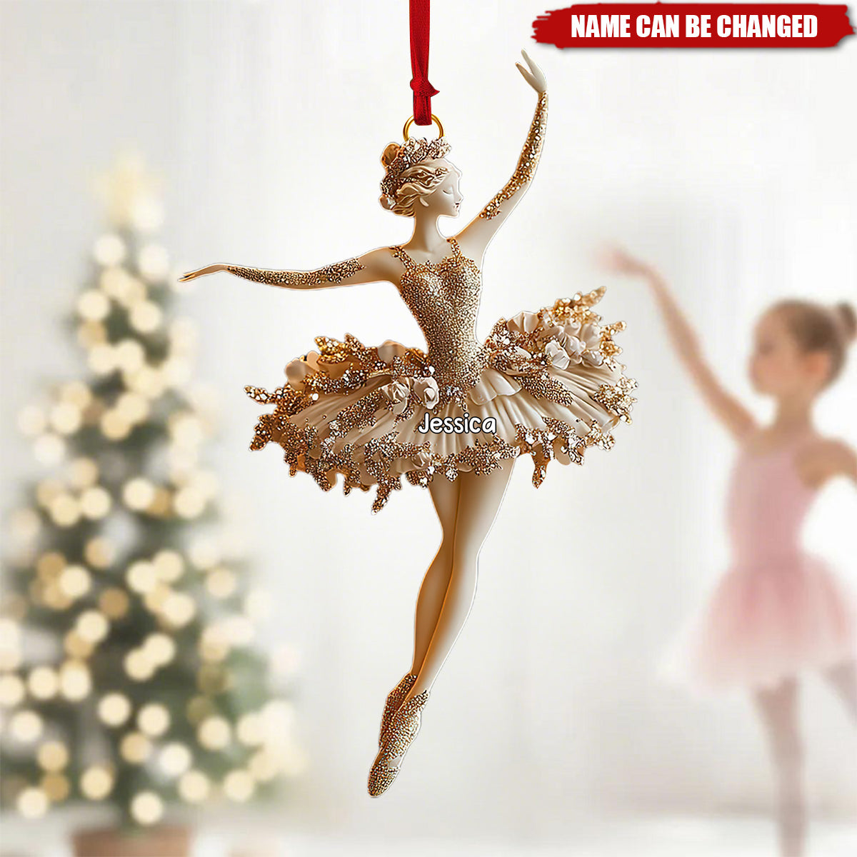 Personalized Elegant Ballerina Ornament With Gold Glitter Tutu, Ballet ...