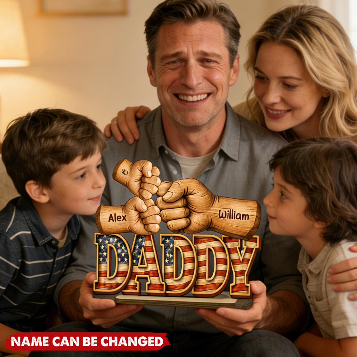 Dad, Papa, Pop Fist Bumps - With Kids' Names - Personalized Wooden ...
