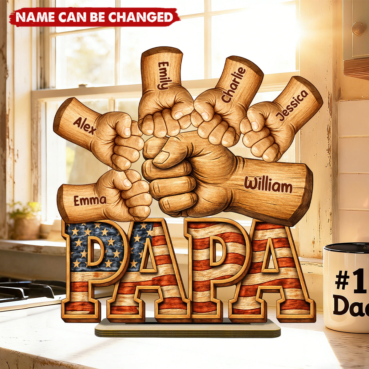 Dad, Papa, Pop Fist Bumps - With Kids' Names - Personalized Wooden ...